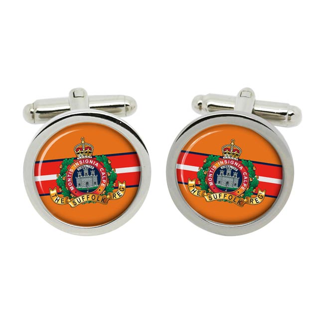 UK Gift Shop Suffolk Regiment, British Army Cufflinks in Chrome Box