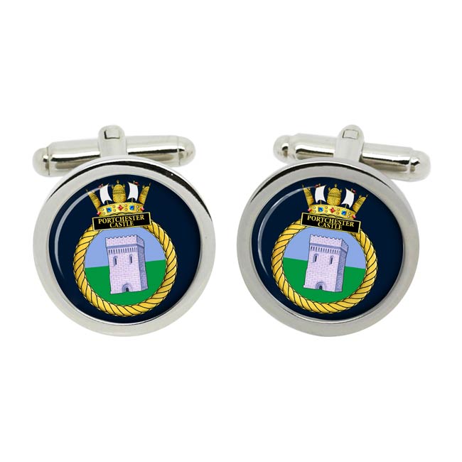 UK Gift Shop HMS Portchester Castle, Royal Navy Cufflinks in Box